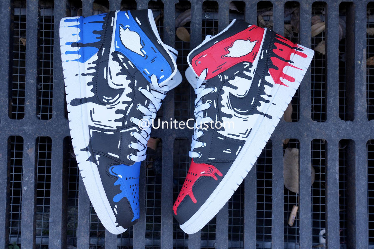 Custom Air Jordan 1 Red Blue Cartoon Drip – Unite Custom