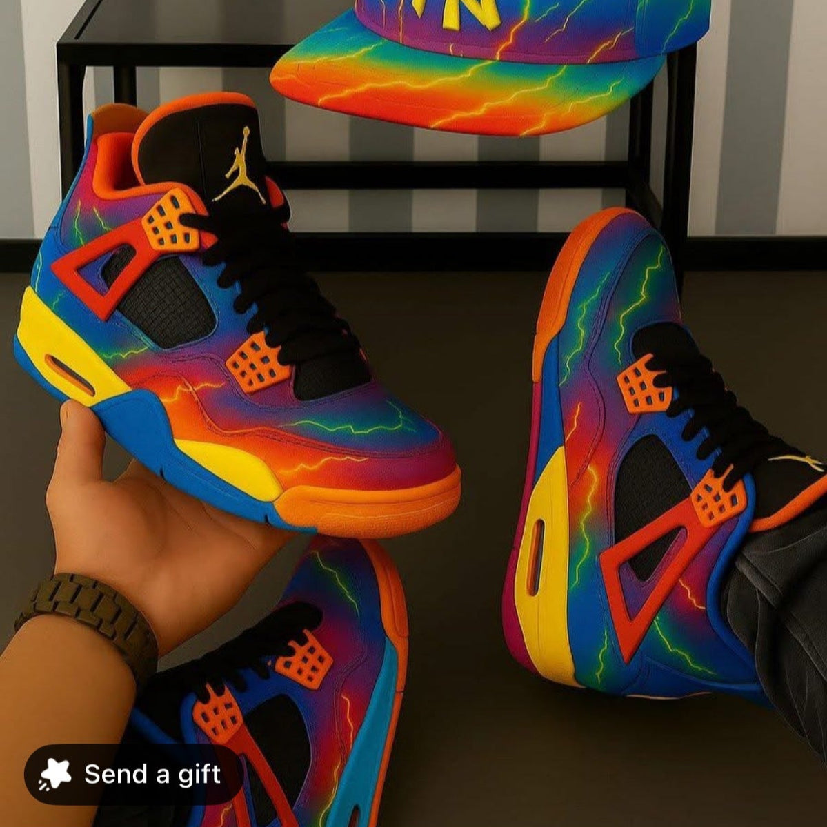 Custom Air Jordan 4 Rainbow Colors With Lightning – Unite Custom