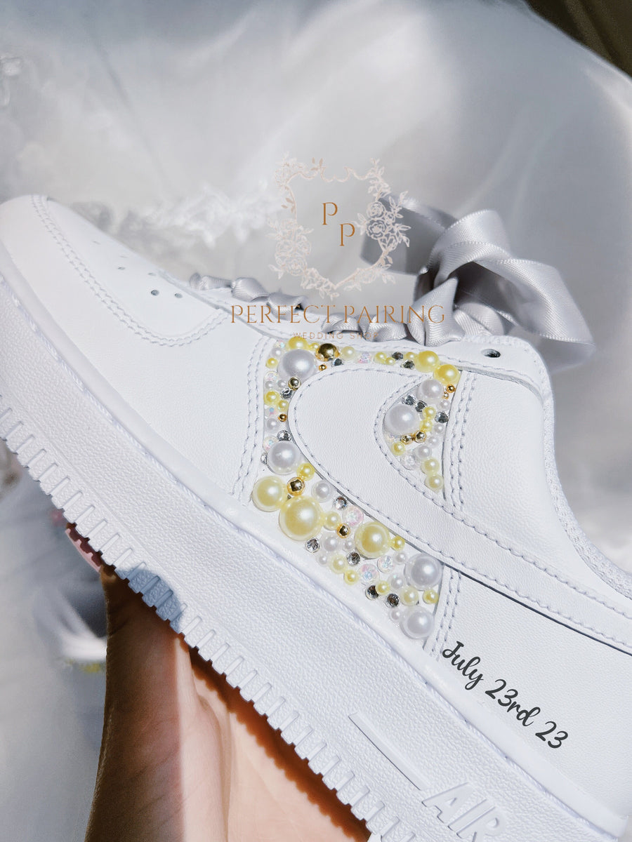 Wedding Shoes Custom Nike Air Force 1 Pearls and Diamonds – Unite Custom