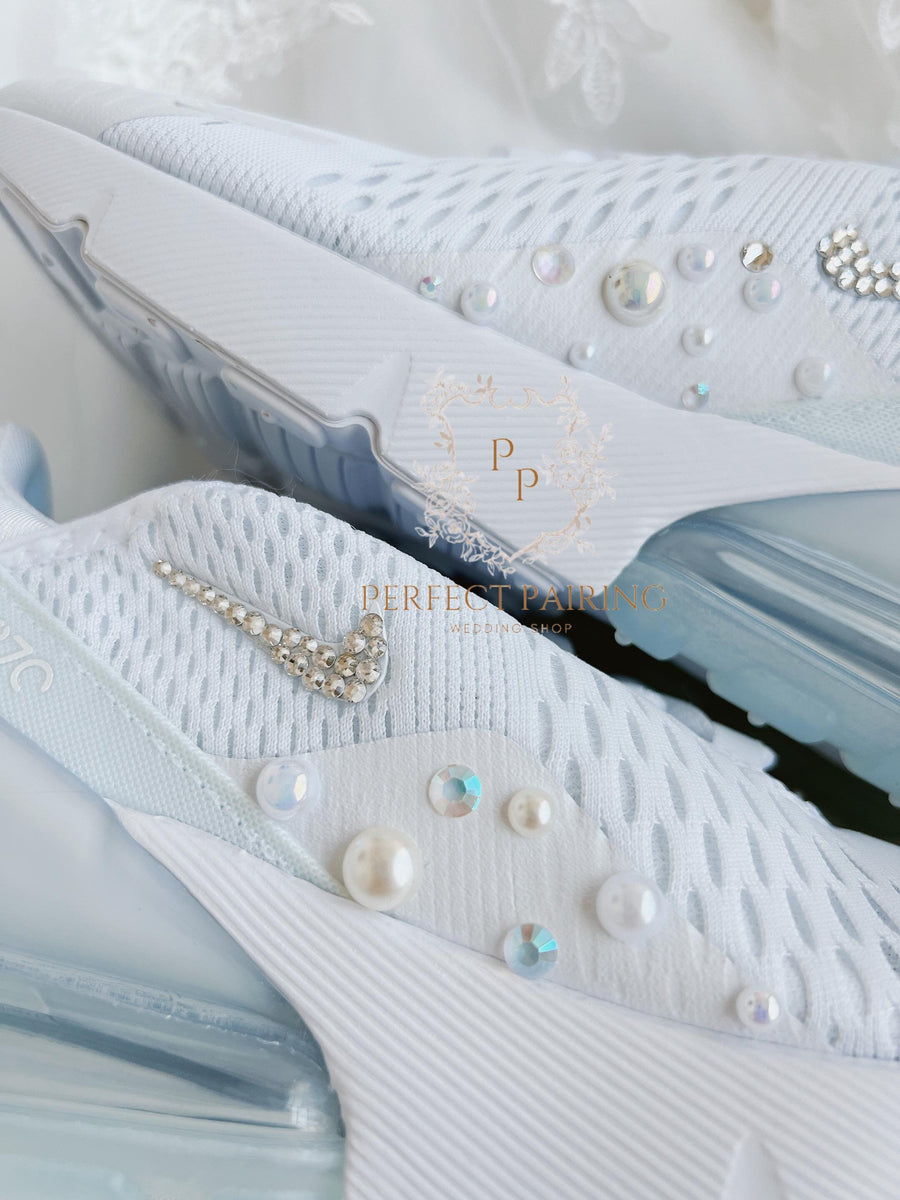 Wedding Shoes Custom Nike Air Max 270 Rhinestones And Pearls – Unite Custom