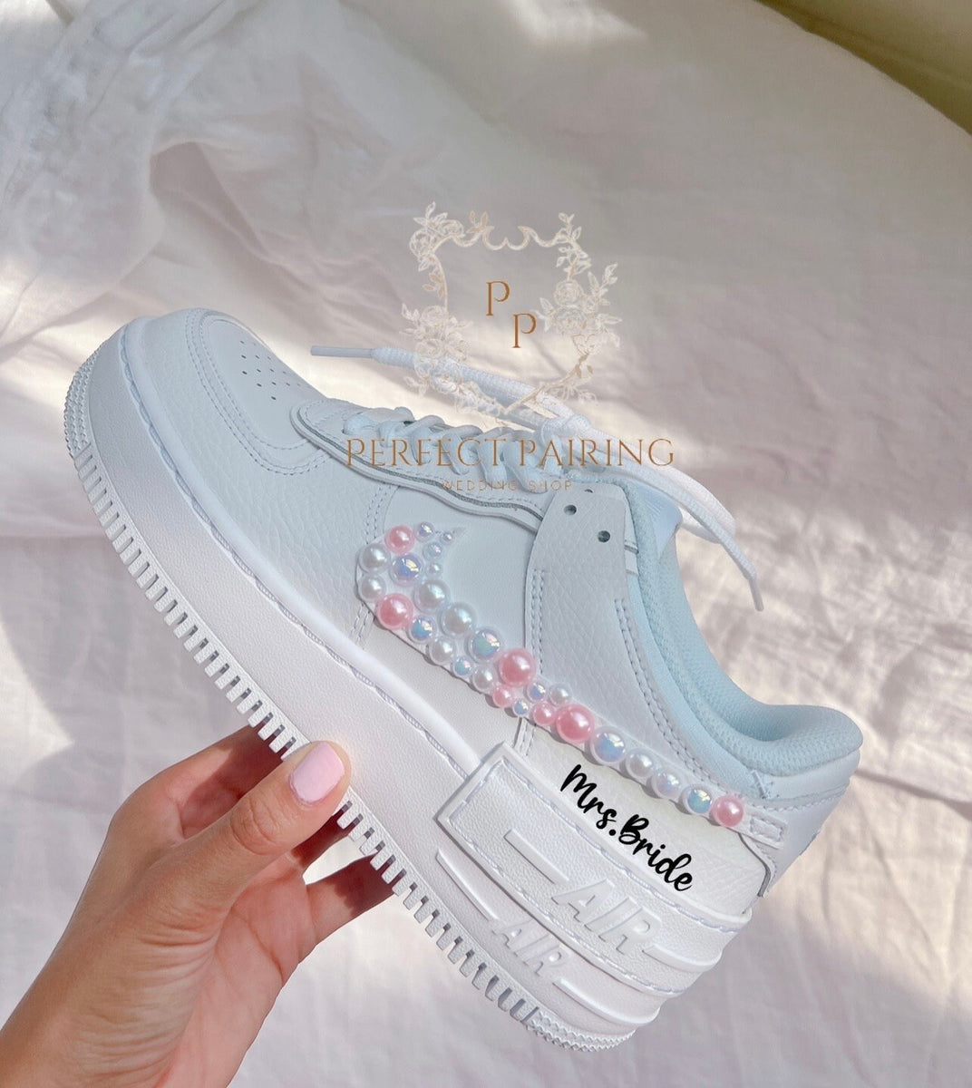 Wedding Shoes Custom Nike Air Force 1 Low Shadow Pearls – Unite Custom