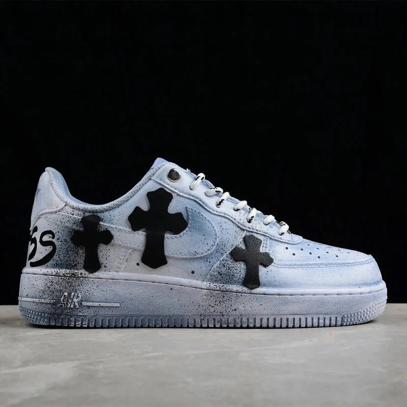 Custom Air Force 1 Blue With Cross Patterns Chrome Hearts – Unite Custom
