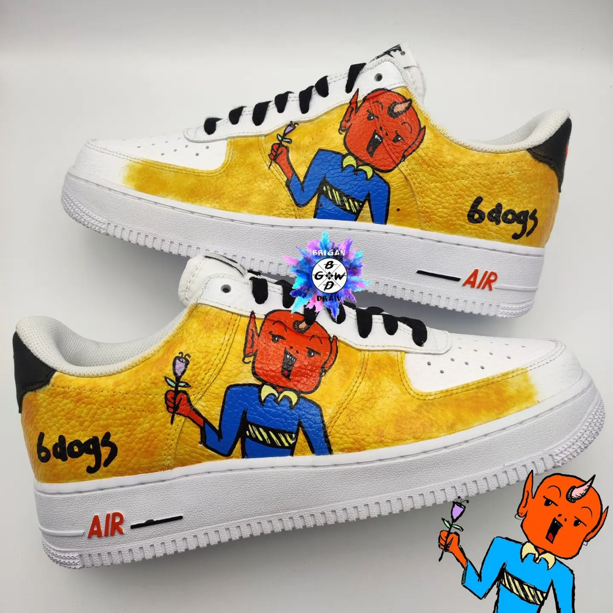 Custom Air Force 1 Devil Character Design Yellow Red – Unite Custom