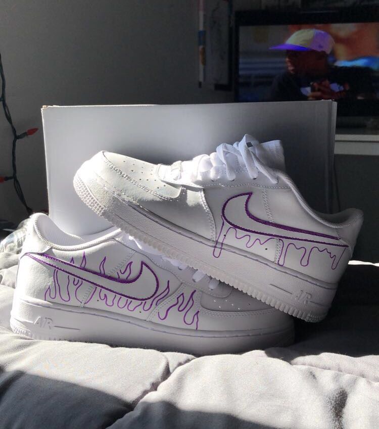 Custom Air Force 1 Flame Drip Purple – Unite Custom