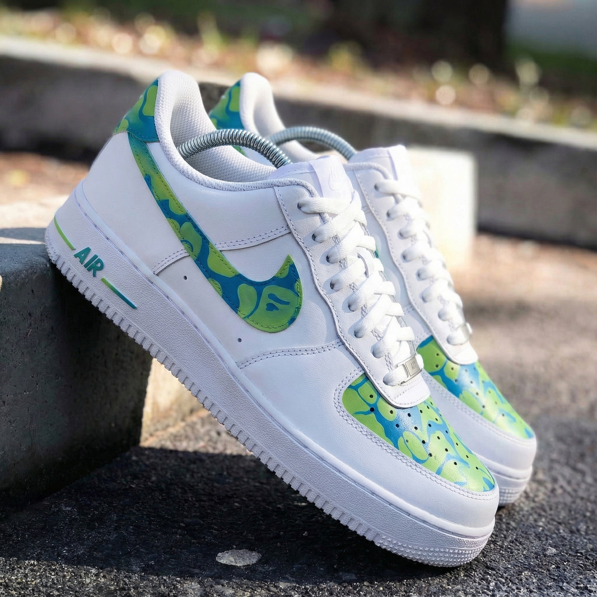 Custom Air Force 1 Green Blue Abstract Pattern – Unite Custom