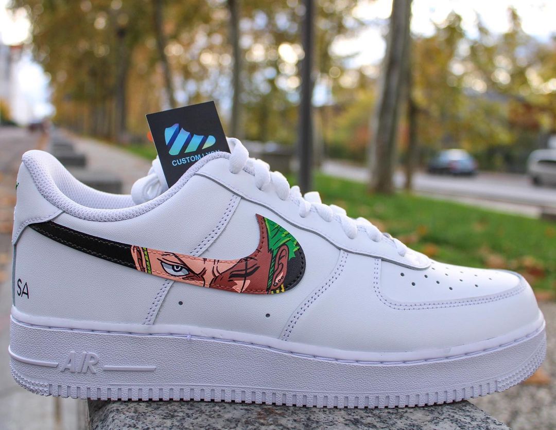 Custom Air Force 1 One Piece Zoro Design Black Green – Unite Custom