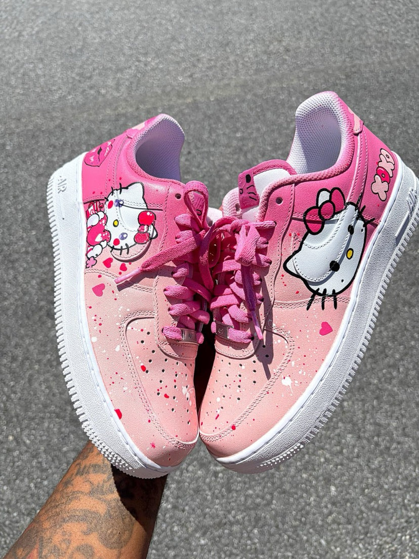 Custom Air Force 1 Pink With Hello Kitty And Heart Patterns – Unite Custom