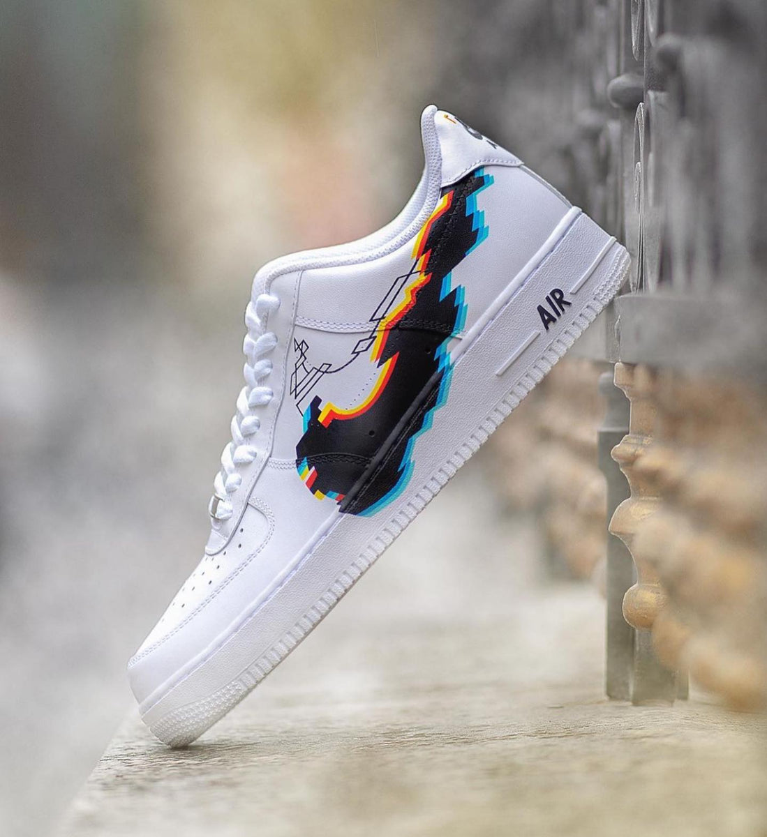 Custom Air Force 1 Pixel Pattern Black Yellow Blue – Unite Custom