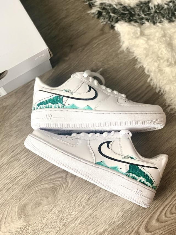 Custom Air Force 1 Wave Design Green Teal – Unite Custom