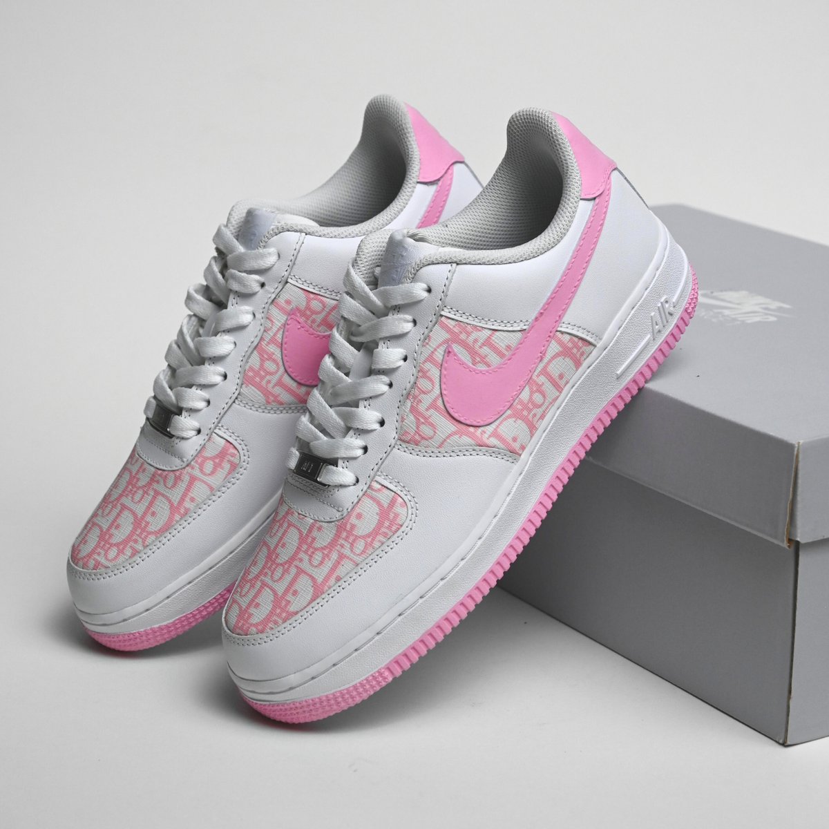 Custom Air Force 1 White And Baby Pink Dior Logo – Unite Custom