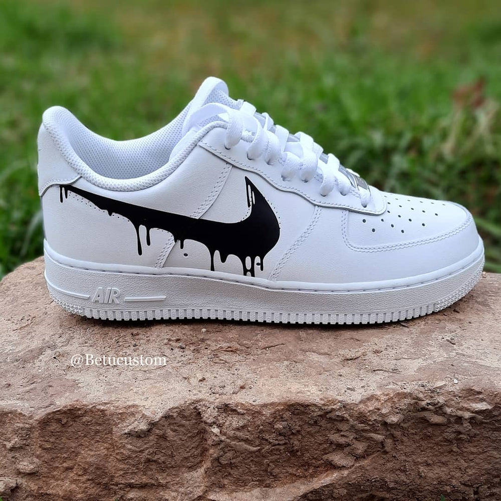 Custom Air Force 1 White Black Swoosh Dripping – Unite Custom