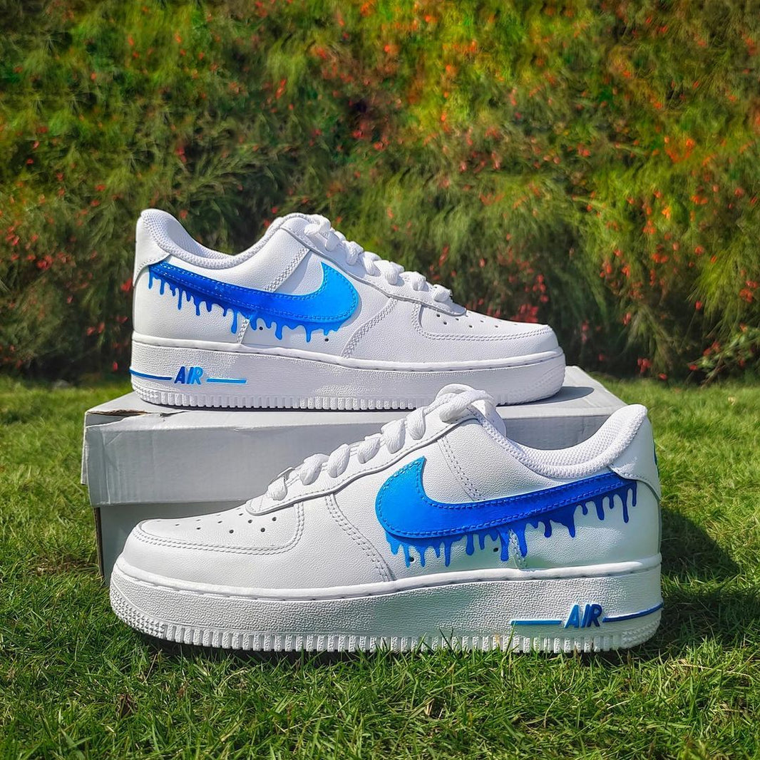 Custom Air Force 1 White Blue Drip Design – Unite Custom