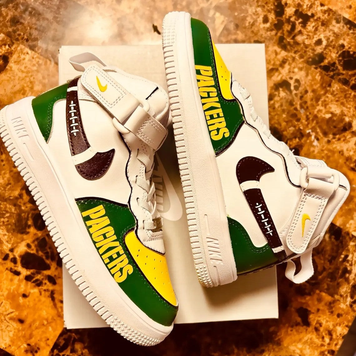 Custom Air Force 1 White Green Yellow Packers Theme – Unite Custom