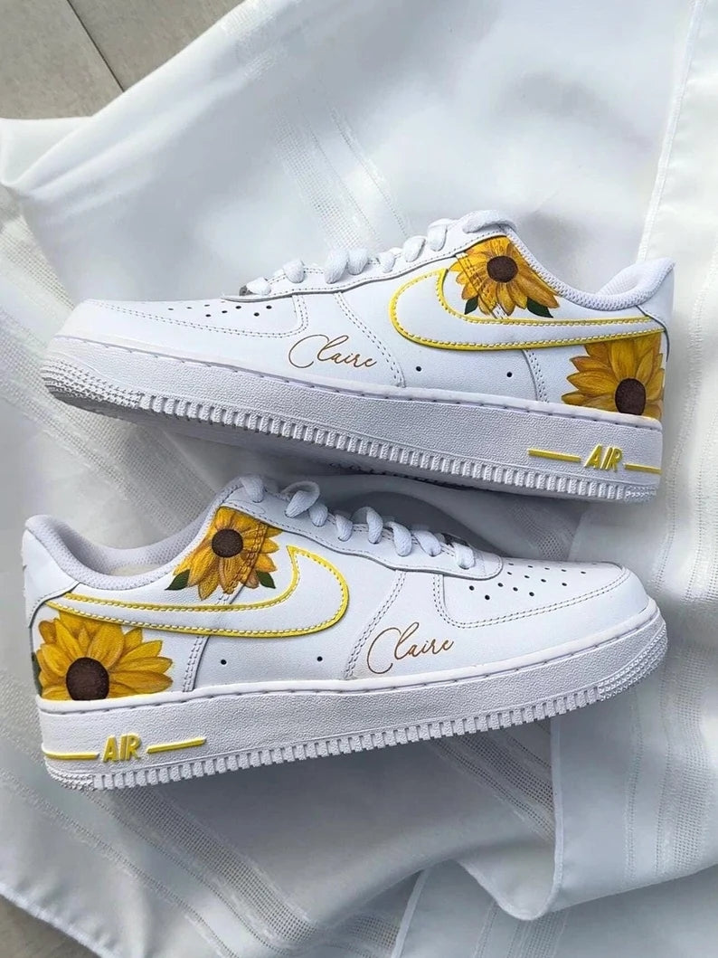 Custom Air Force 1 White Sunflower Design – Unite Custom