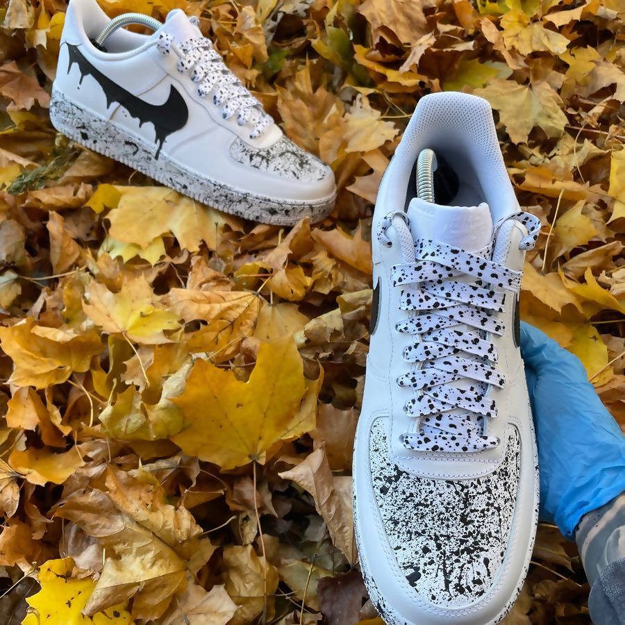 Custom Air Force 1 White With Black Drip And Splatter Pattern – Unite ...