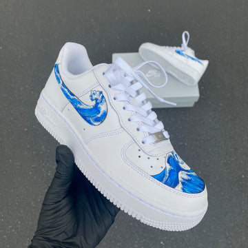 Custom Air Force 1 White With Blue Wave Patterns – Unite Custom