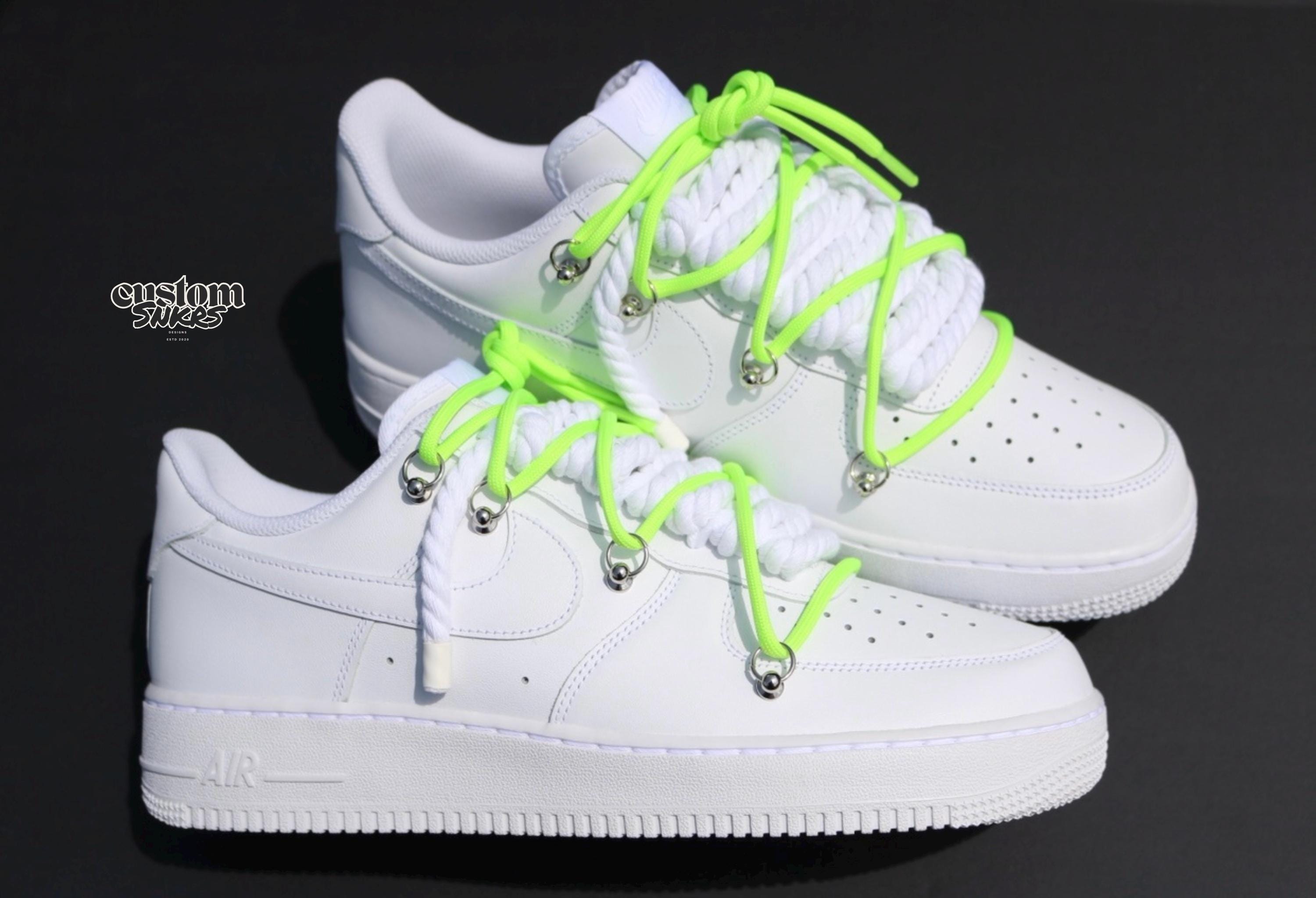 Custom Air Force 1 White With Neon Green Lace – Unite Custom