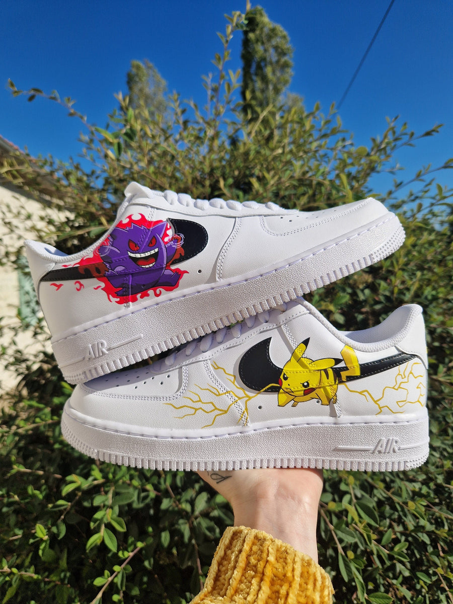 Custom Air Force 1 White With Pikachu And Gengar Graphics – Unite Custom