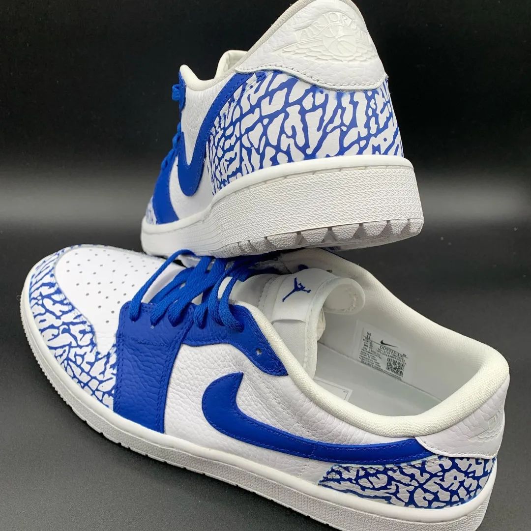 Custom Air Jordan 1 Blue with White Crackle Pattern – Unite Custom