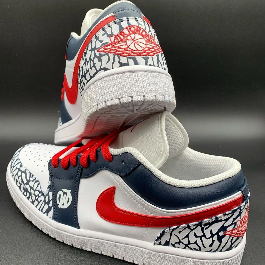 Custom Air Jordan 1 Crackle Pattern Red Navy Design – Unite Custom