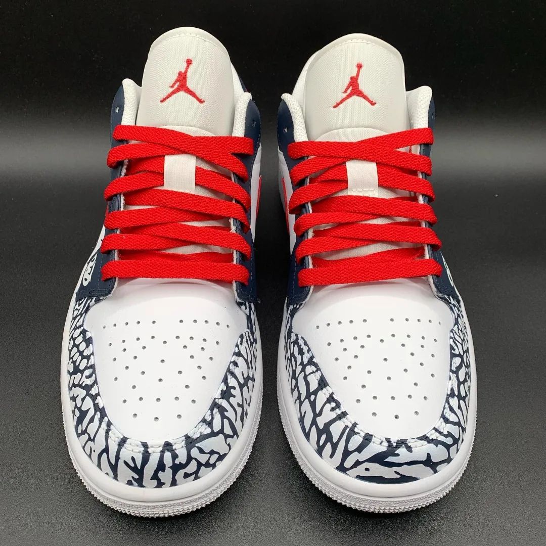 Custom Air Jordan 1 Crackle Pattern Red Navy Design – Unite Custom