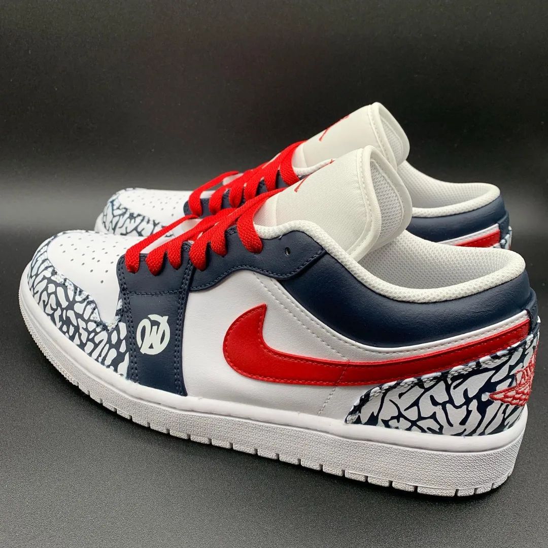 Custom Air Jordan 1 Crackle Pattern Red Navy Design – Unite Custom