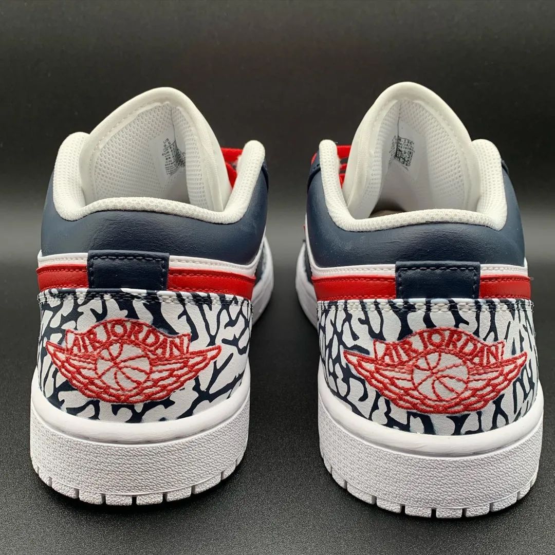 Custom Air Jordan 1 Crackle Pattern Red Navy Design – Unite Custom