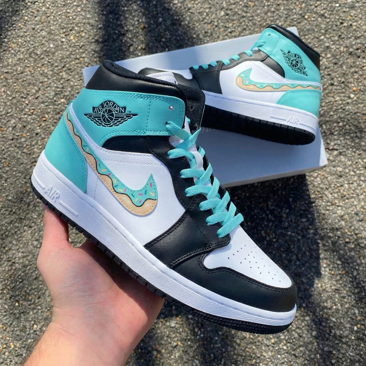 Custom Air Jordan 1 Donut Pattern Green Black White – Unite Custom