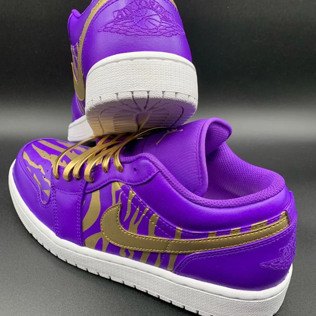 Custom Air Jordan 1 Elegant Zebra Pattern Purple Gold – Unite Custom