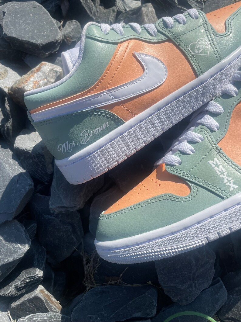 Custom Air Jordan 1 Mint Green Orange Personalized Patterns – Unite Custom
