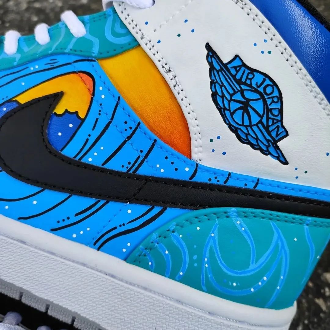 Custom Air Jordan 1 Ocean Wave Theme Blue Orange White – Unite Custom