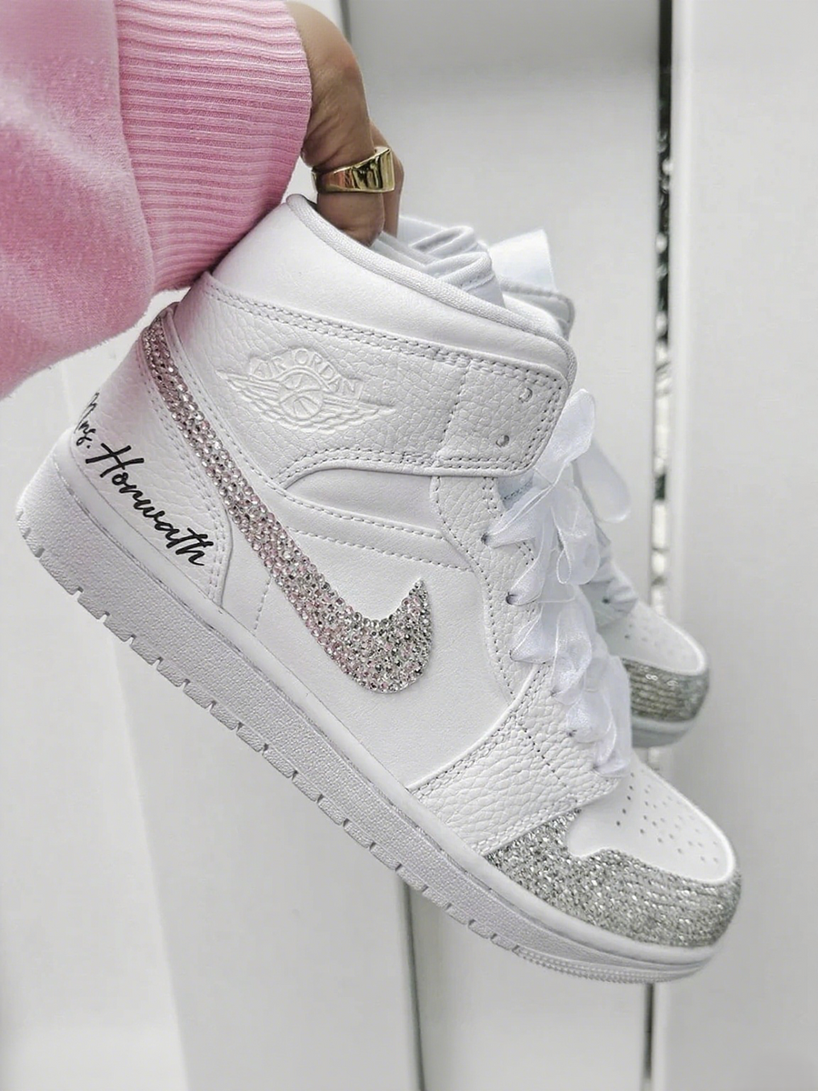 Custom Air Jordan 1 White With Rhinestones – Unite Custom