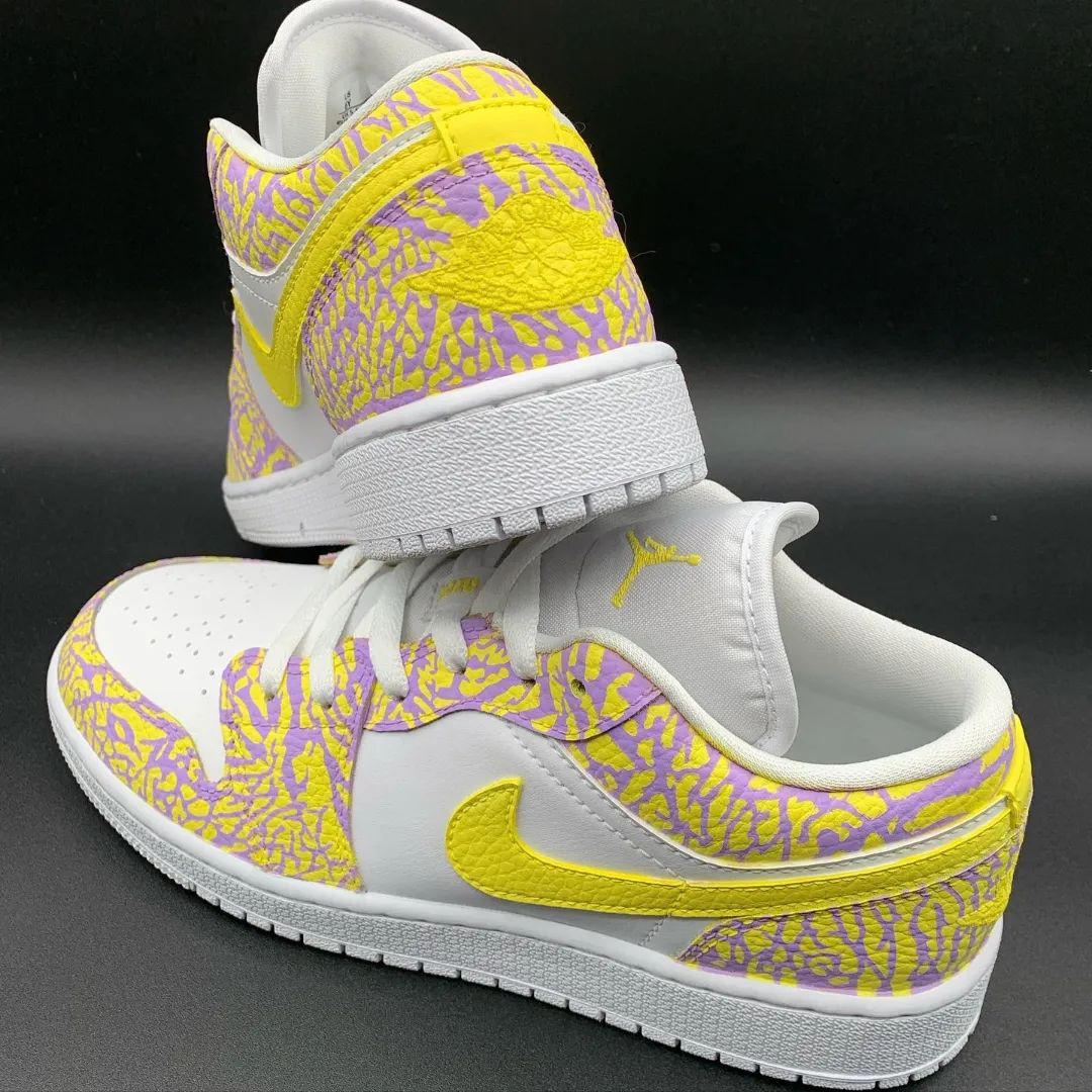 Custom Air Jordan 1 Yellow with Purple Crackle Pattern – Unite Custom