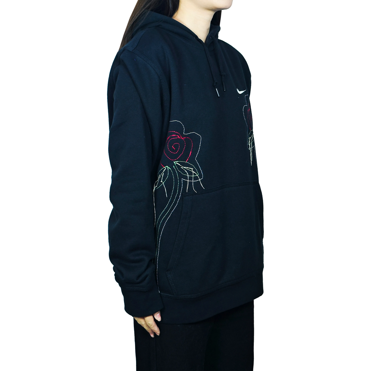 Custom Embroidery Nike Sweatshirt Black with Rose Patterns – Unite Custom