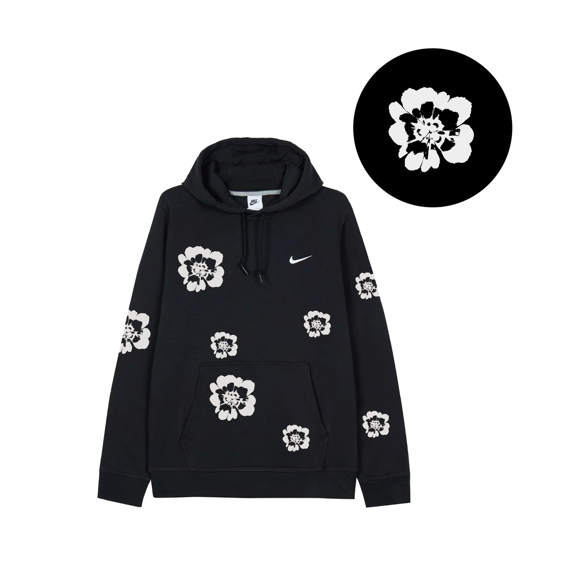 Custom Nike Sweatshirt Black with White Floral Pattern – Unite Custom