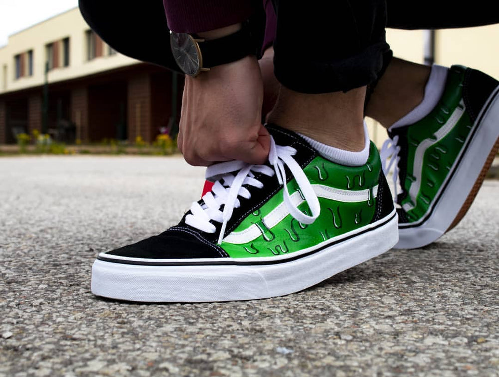 Custom Vans Black Green Drip Pattern – Unite Custom