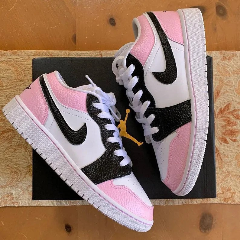 Custom Jordans Pink Black White Low – Unite Custom