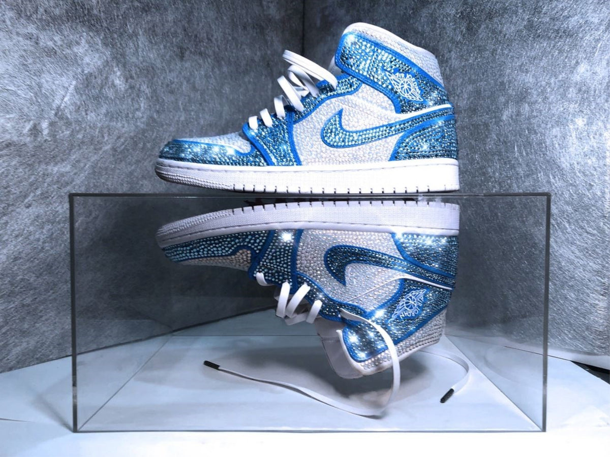 Blue Rhinestones Custom Air Jordan 1 x Wedding Sneakers – Unite Custom