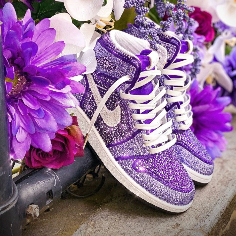 Purple Rhinestones Custom Air Jordan 1 x Wedding Sneaker – Unite Custom