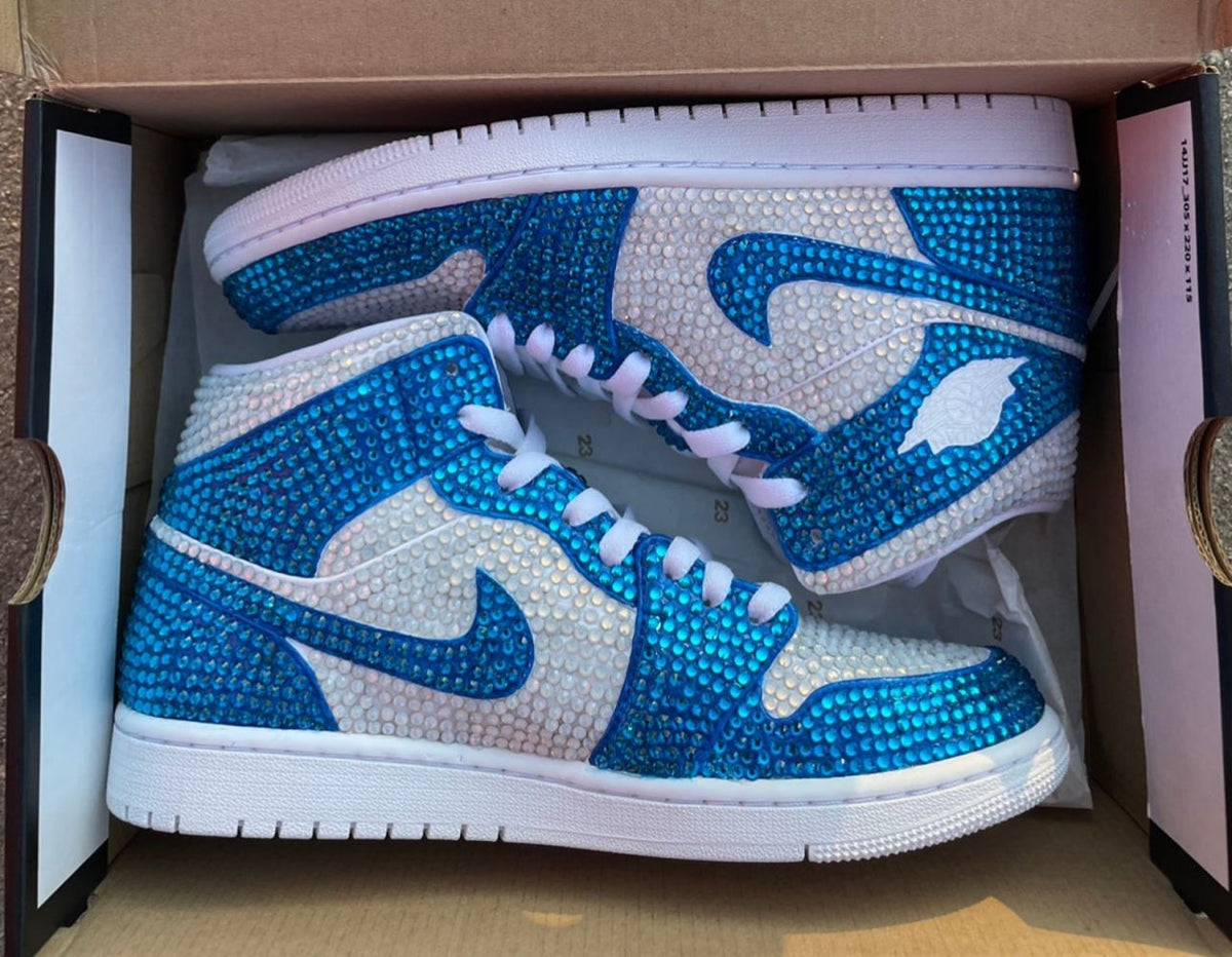 Blue Rhinestones Custom Air Jordan 1 x Wedding Sneakers – Unite Custom