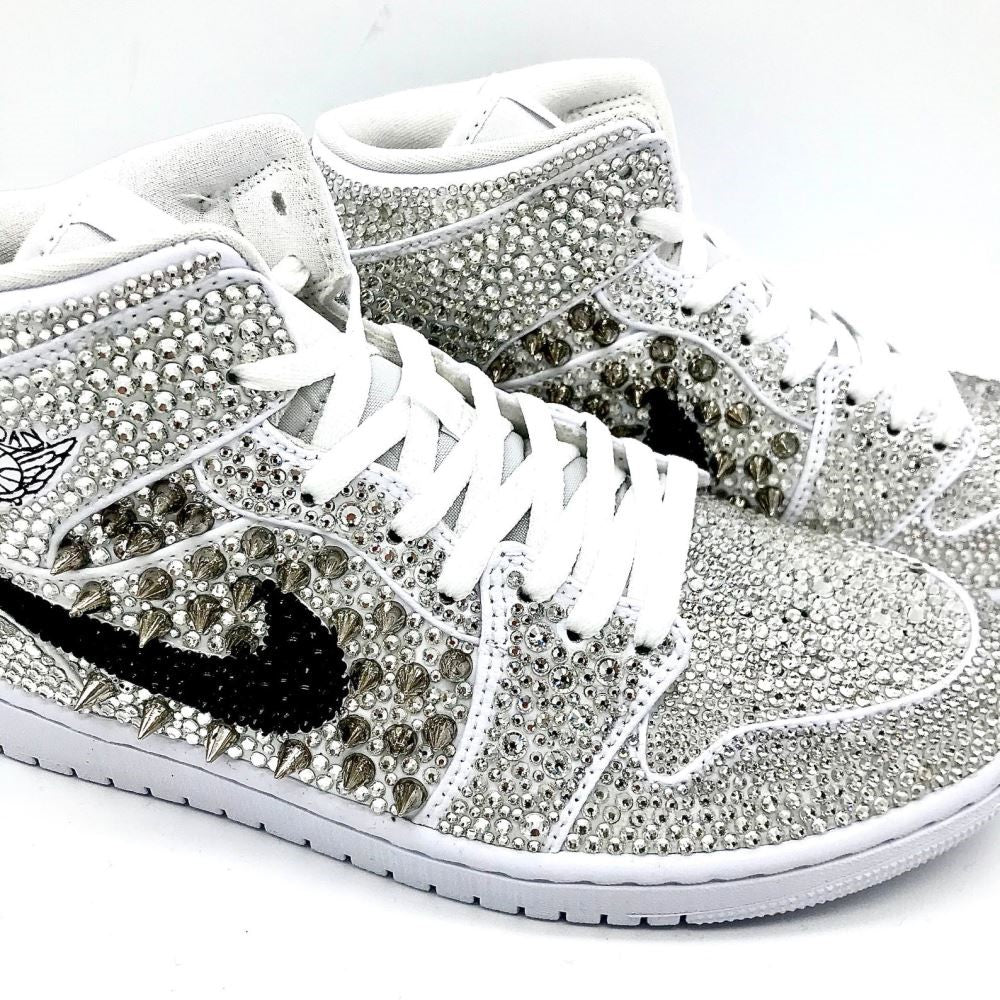 White-Black Rhinestones Custom Air Jordan 1 x Wedding Sneaker – unitecustom