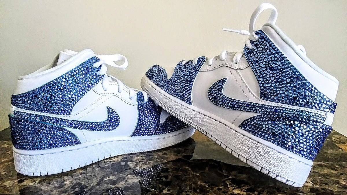 Deep-Blue Rhinestones Custom Air Jordan 1 x Wedding Sneaker – Unite Custom