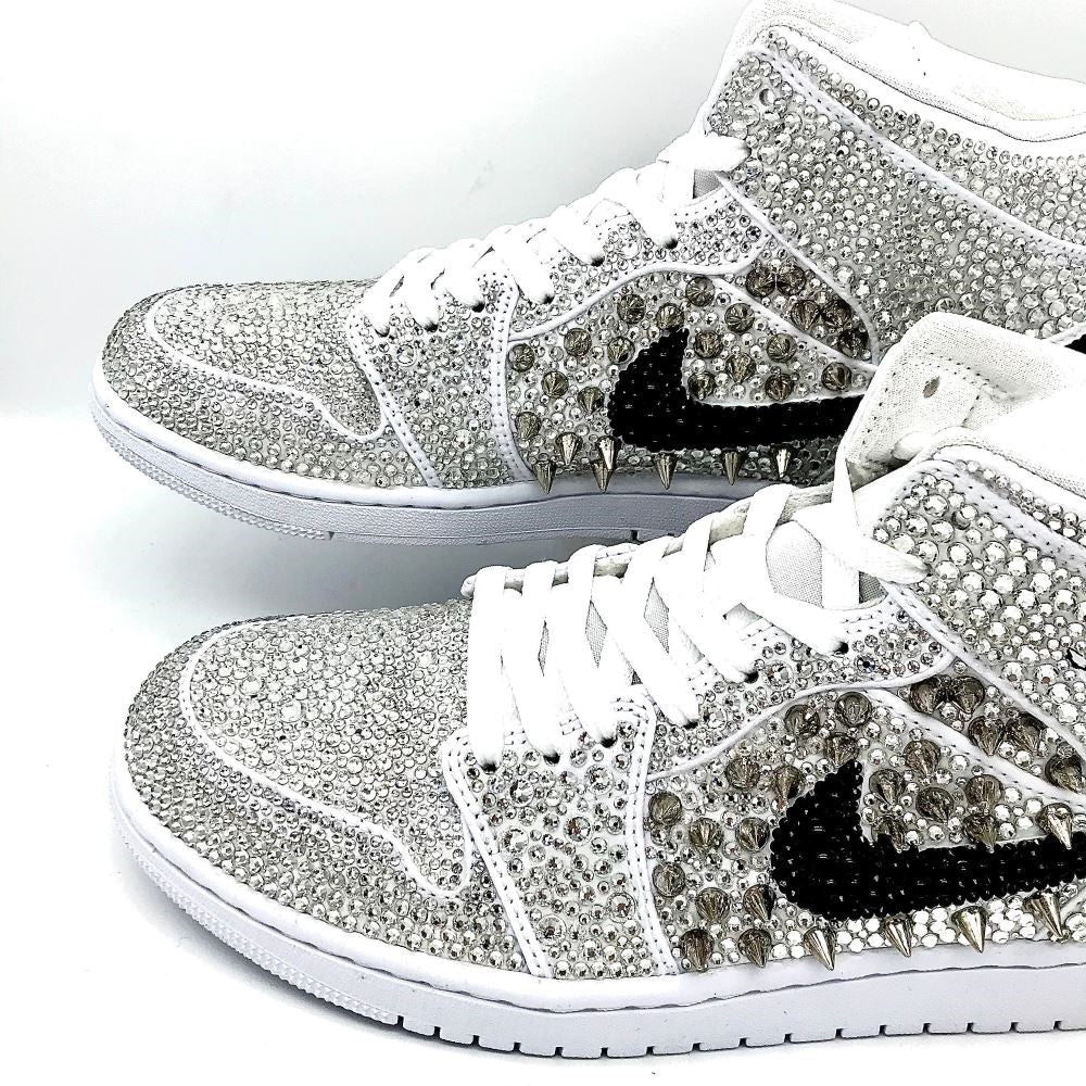 White-Black Rhinestones Custom Air Jordan 1 x Wedding Sneaker – unitecustom