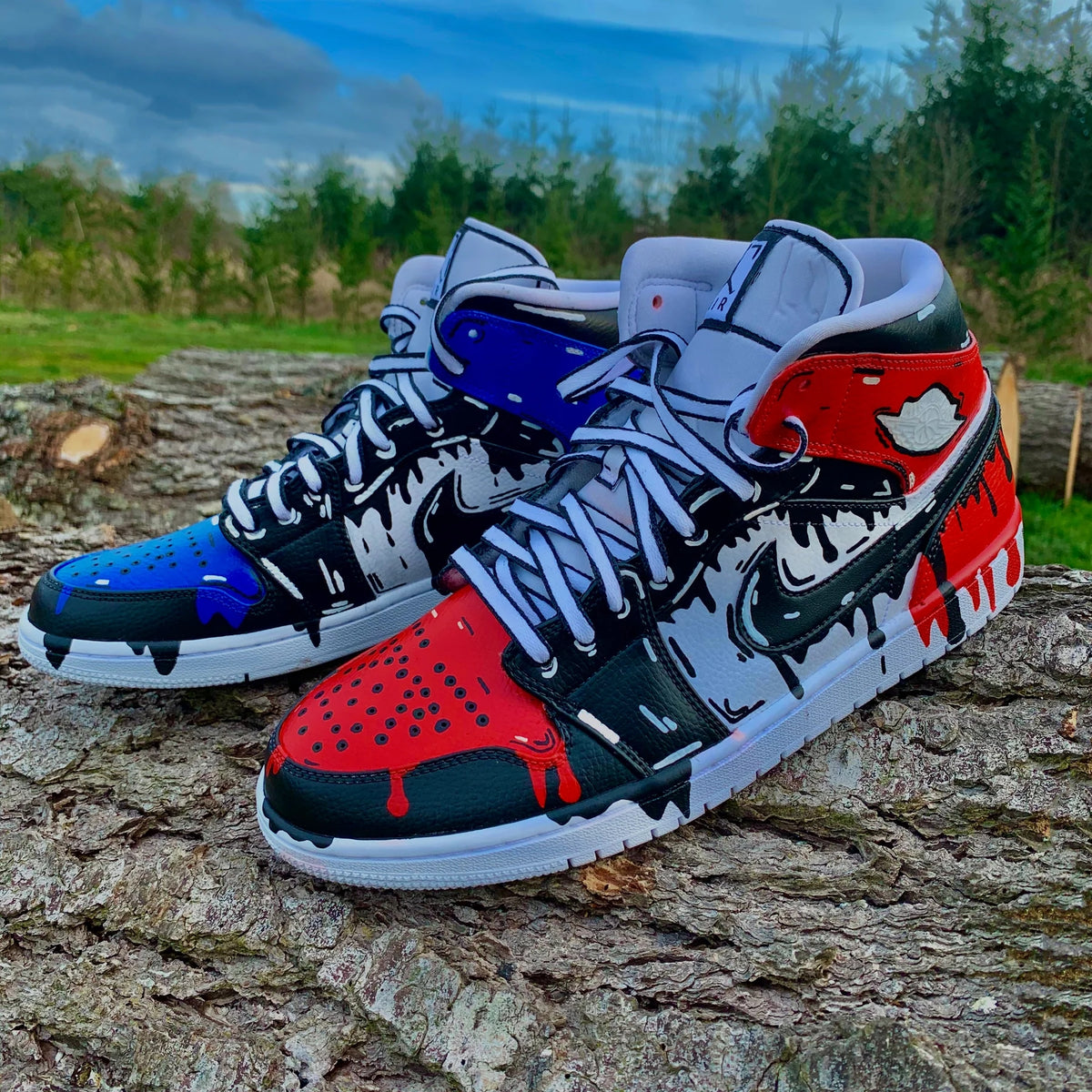 Custom Jordans Red Blue Black Cartoon Drip – Unite Custom