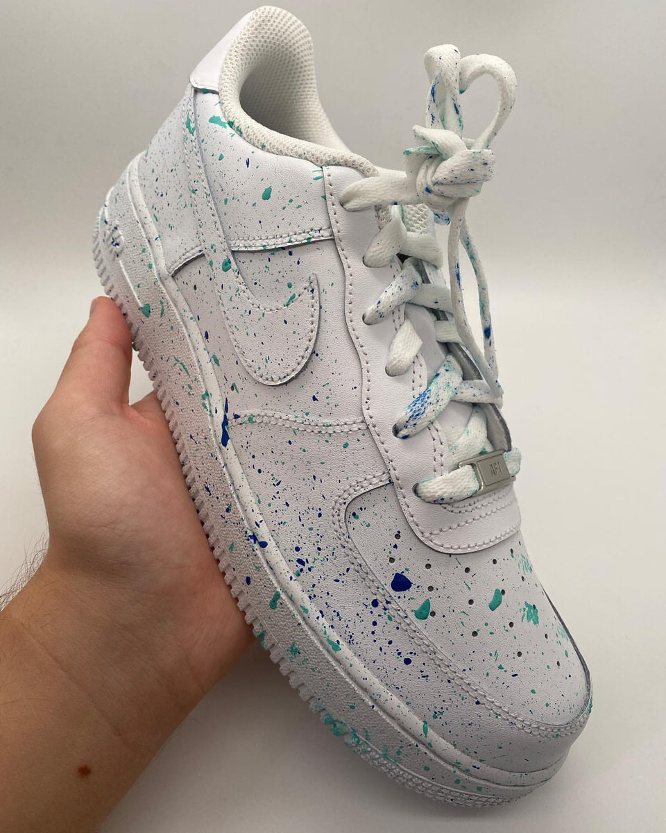 Aqua & Navy Splatter Custom Air Force 1 – Unite Custom